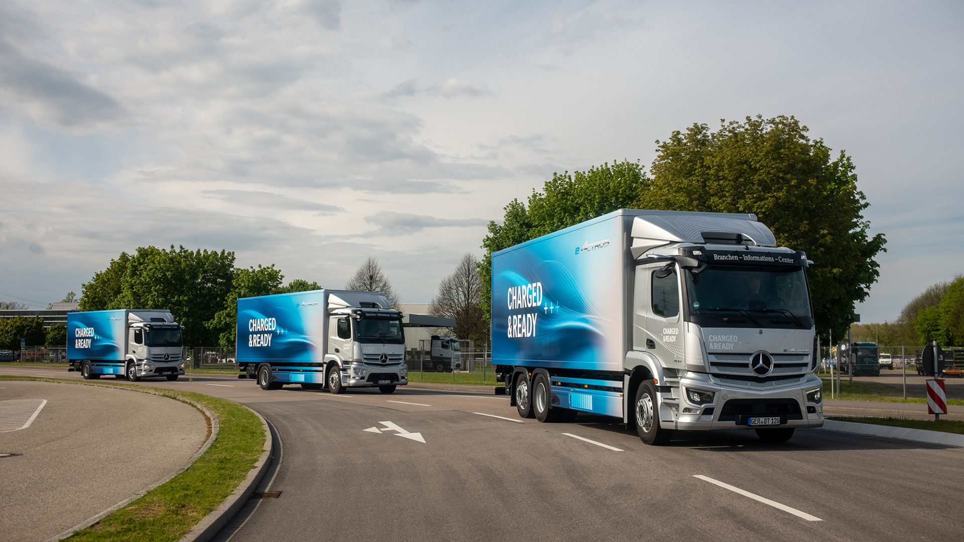 Three Mercedes eActros trucks about to start the European roadshow